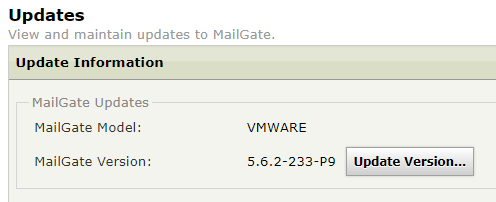Click the Update Version ... button in the MailGate Updates section.